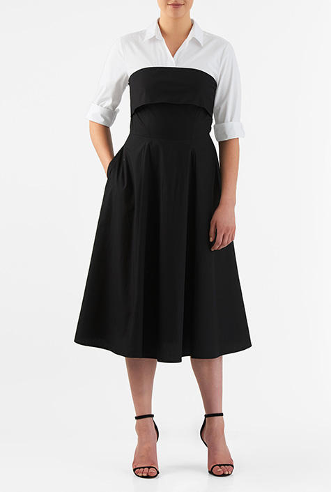 Shop Colorblock cotton poplin shirtdress | eShakti