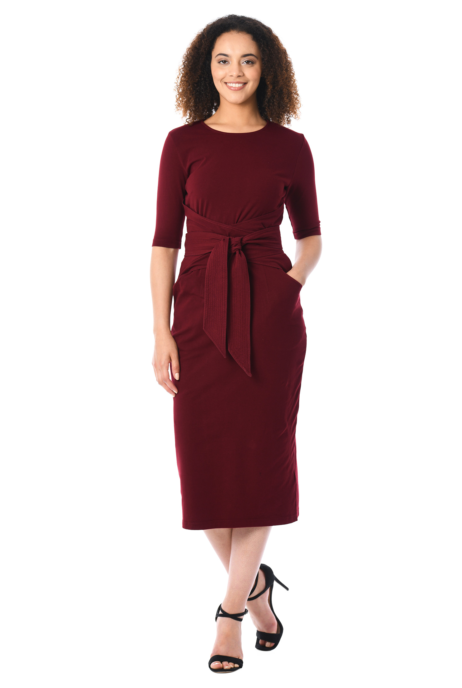 Shop Obi belt cotton knit sheath dress | eShakti