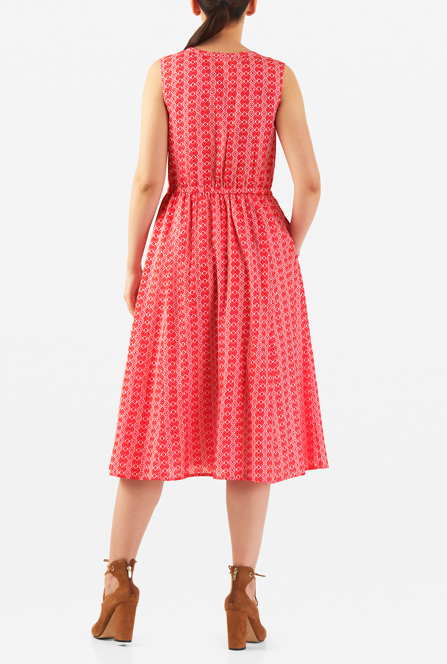 Shop Tile print cotton drawstring waist dress | eShakti