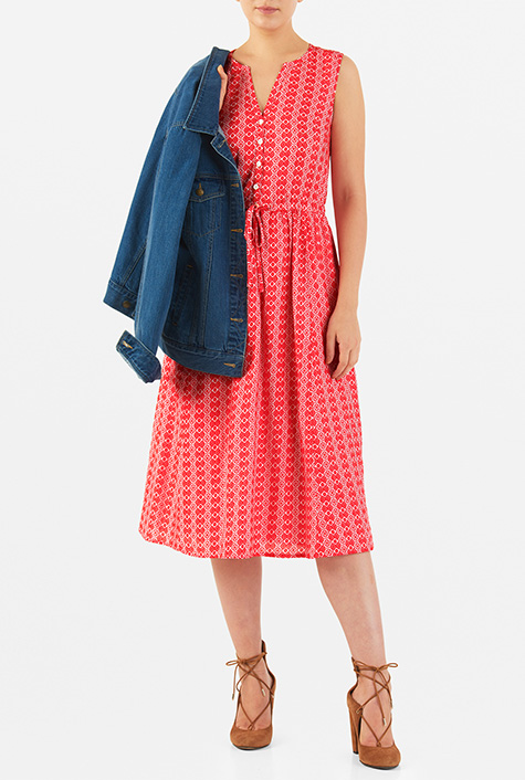 Shop Tile print cotton drawstring waist dress | eShakti