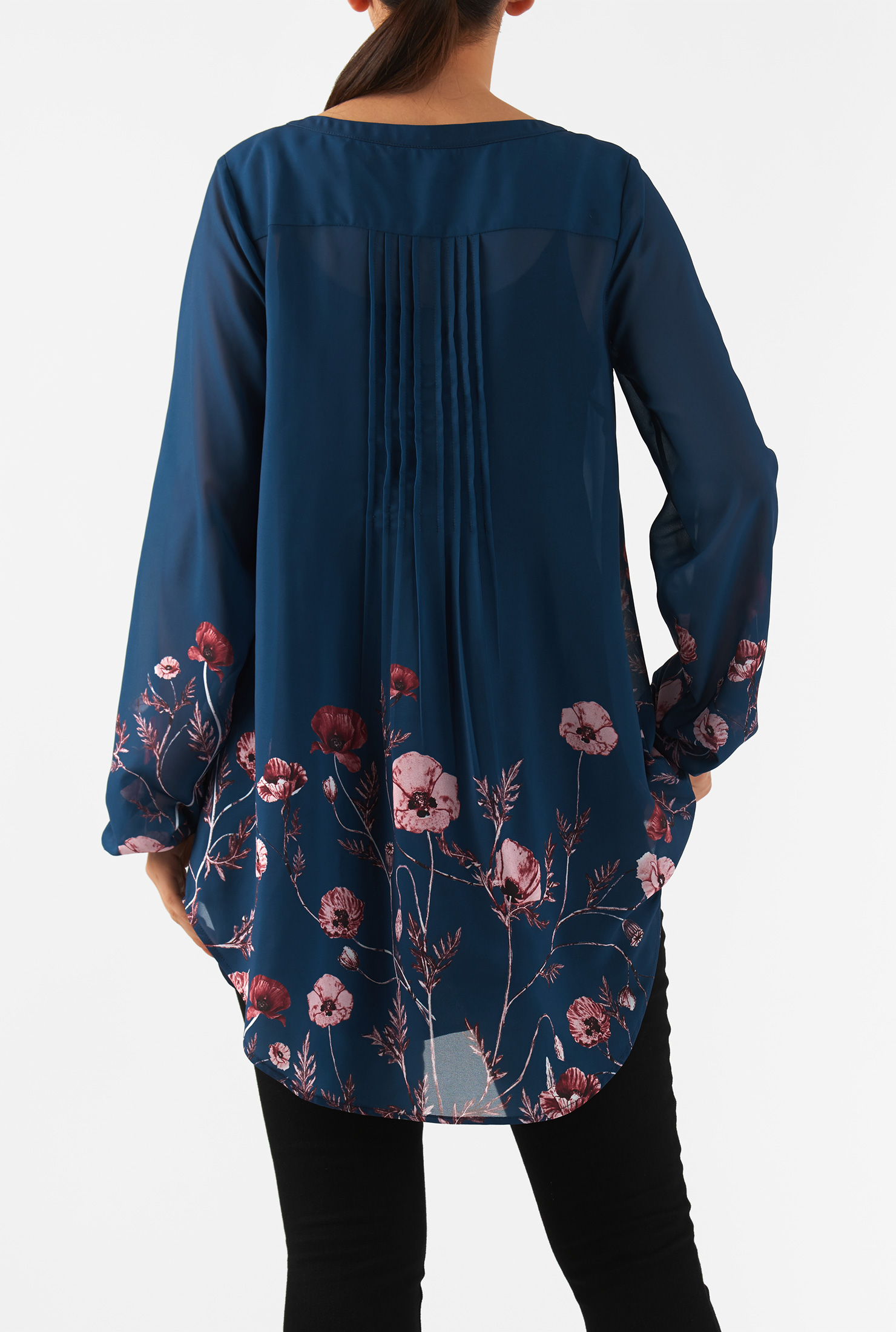 Shop Floral print split neck georgette tunic | eShakti