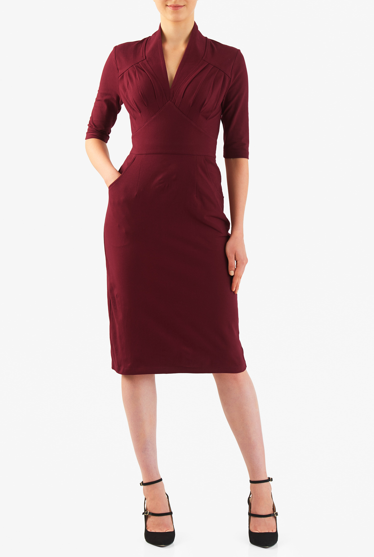Shop Feminine pleated cotton knit sheath dress | eShakti