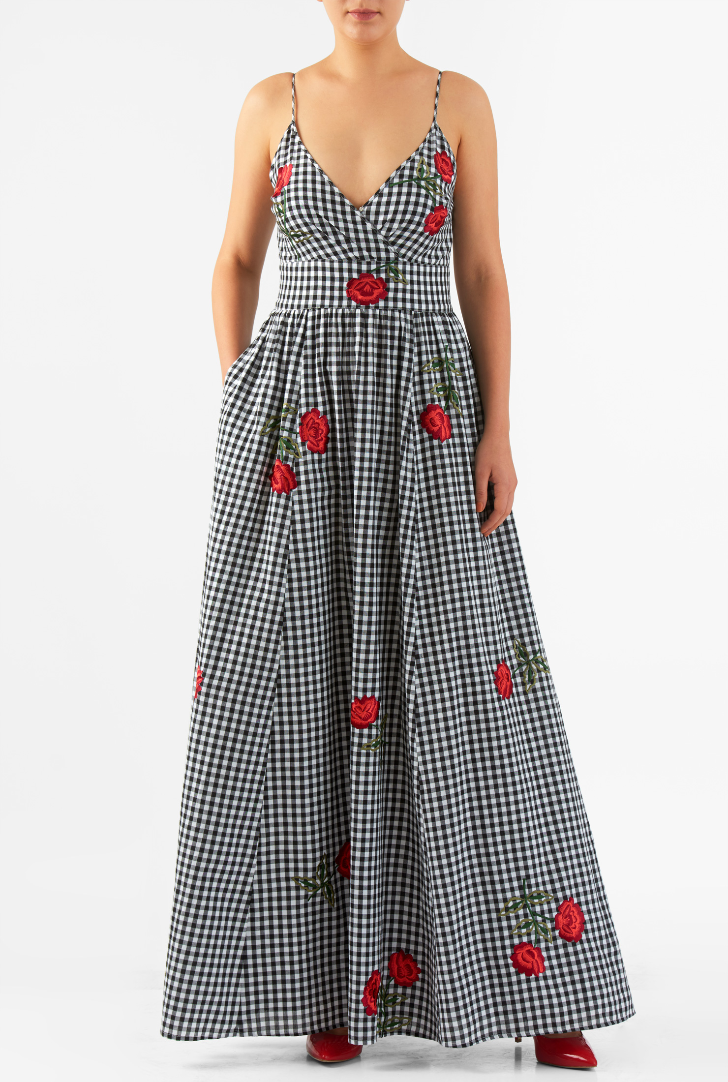 Shop Rose embellished gingham check maxi dress | eShakti