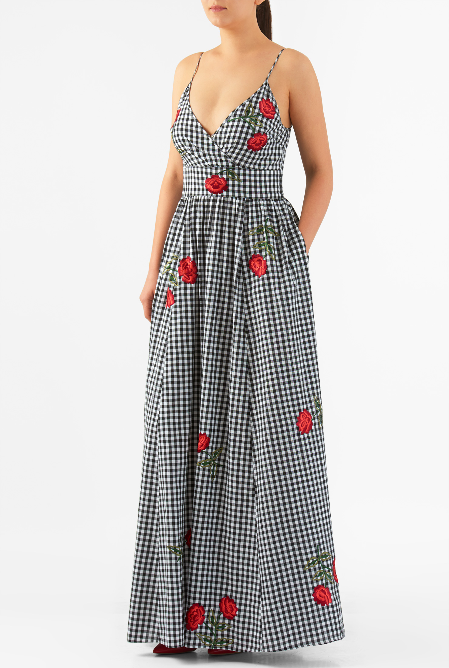 Shop Rose embellished gingham check maxi dress | eShakti