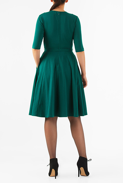 Shop Cotton knit belted fit-and-flare dress | eShakti
