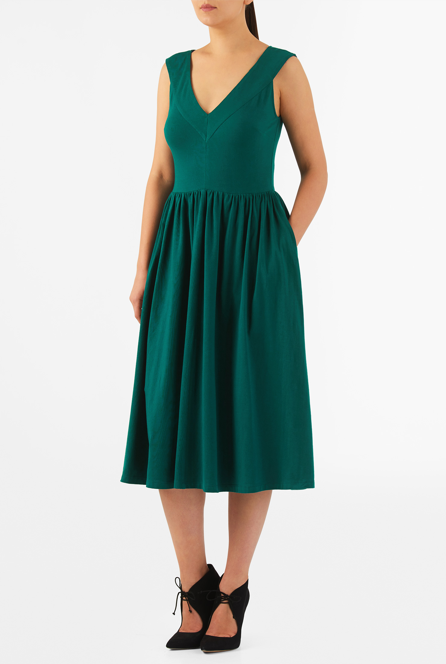 Shop Banded V-neck cotton knit dress | eShakti