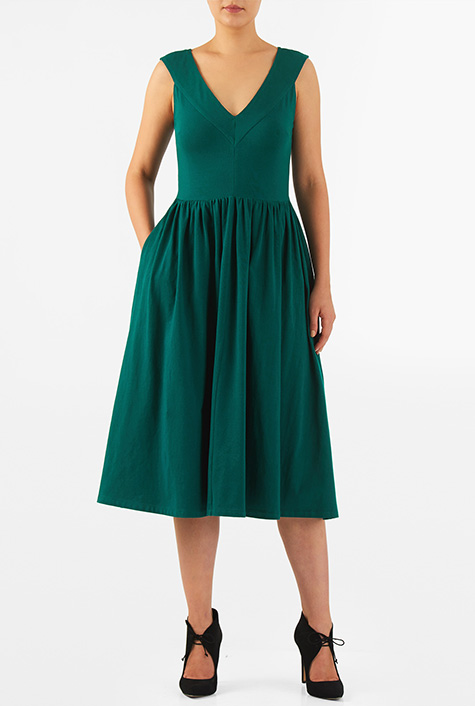 Shop Banded V-neck cotton knit dress | eShakti