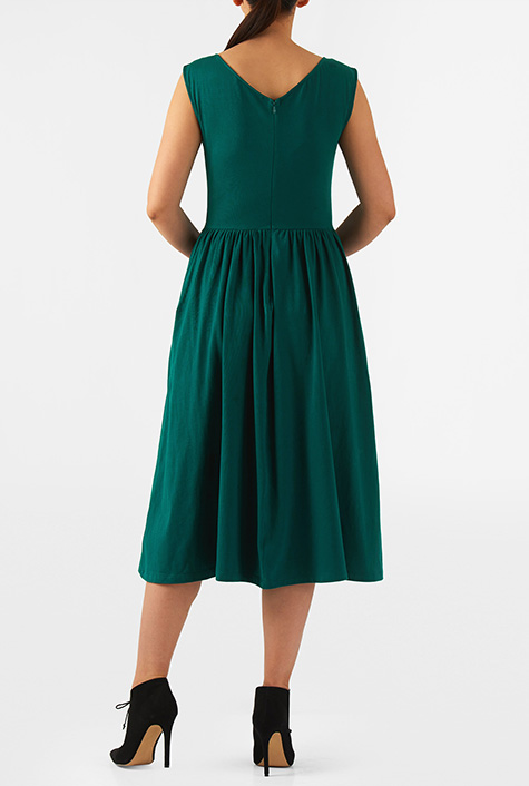 Shop Banded V-neck cotton knit dress | eShakti