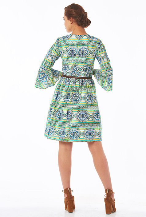 Shop Flounce cuff tile print cotton dress | eShakti