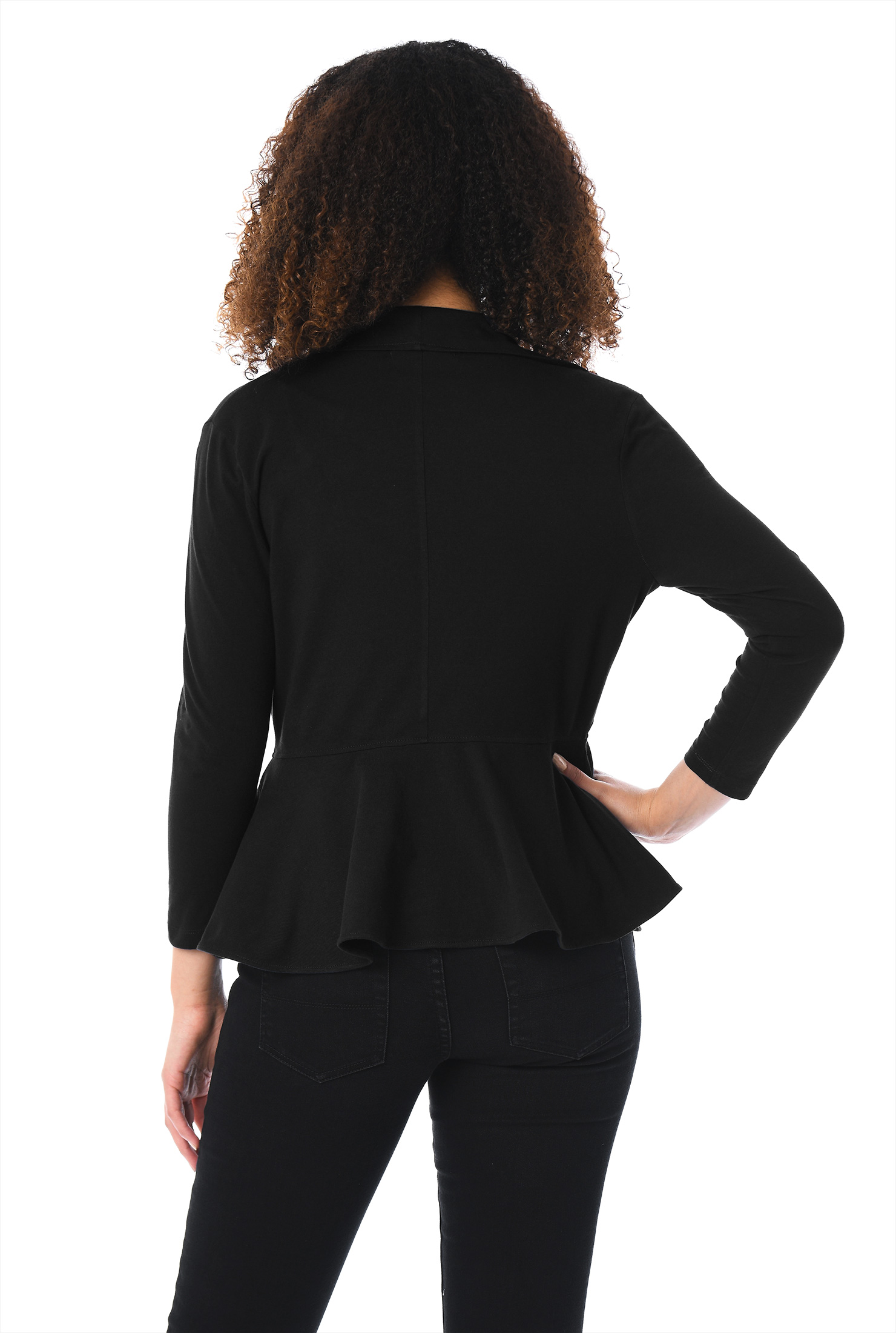 Shop Ruffle peplum cotton knit cardigan | eShakti