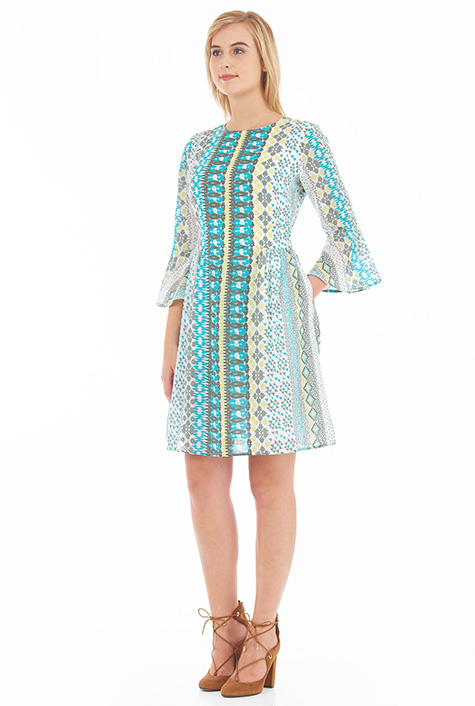 Shop Flounce cuff ikat print cotton dress | eShakti
