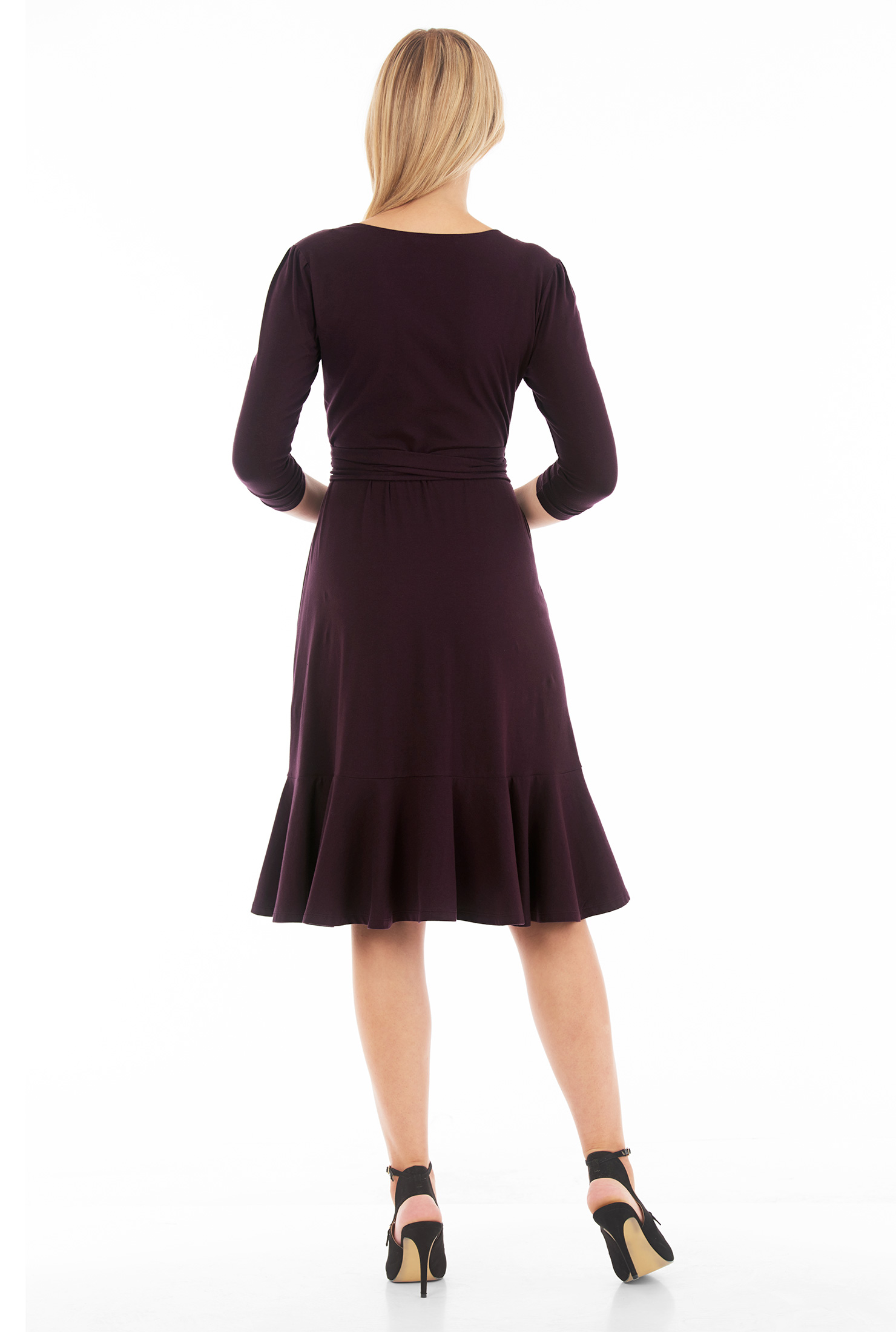 Shop Ruffle flounce cotton knit wrap dress | eShakti