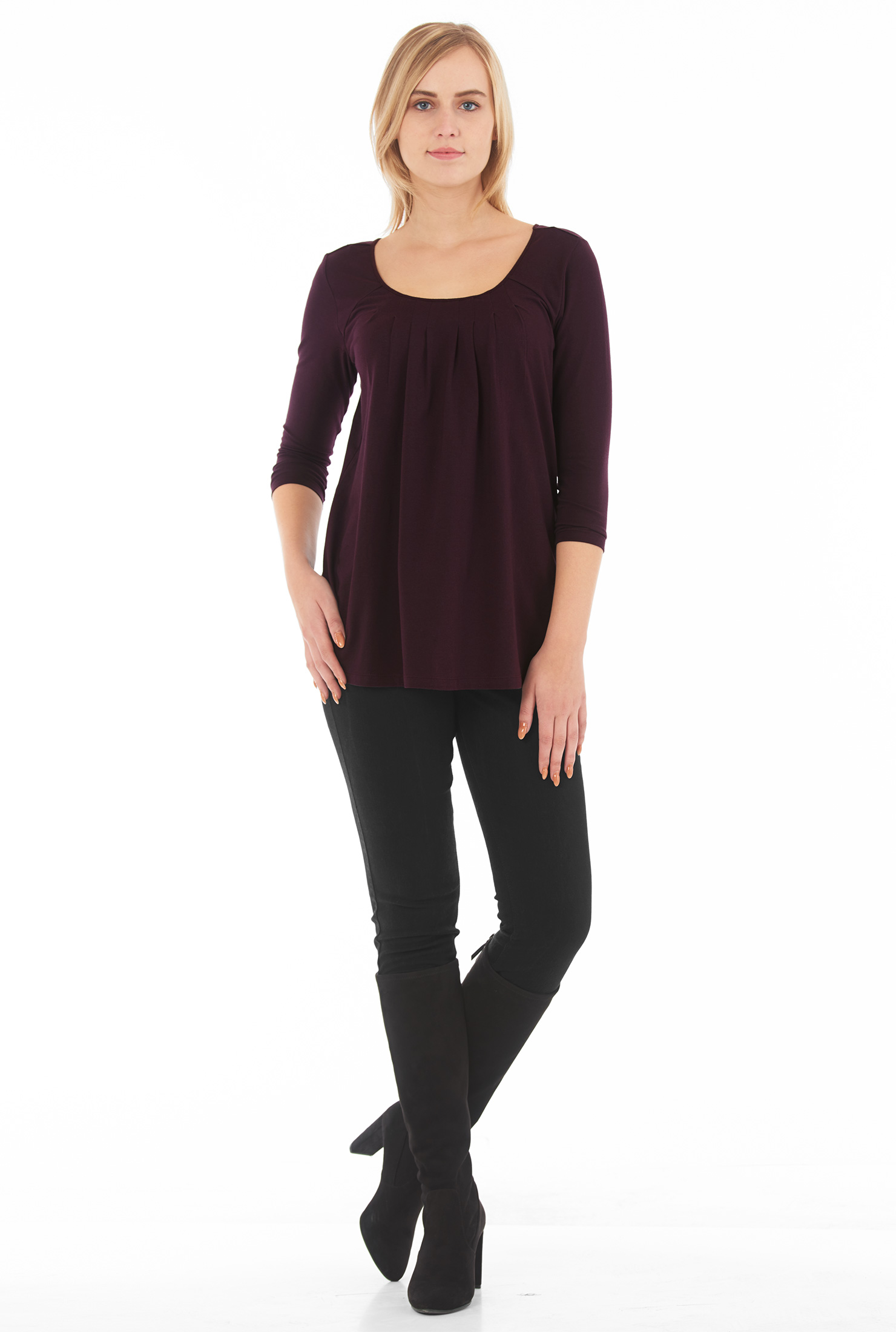 Shop Pleat front cotton knit top | eShakti