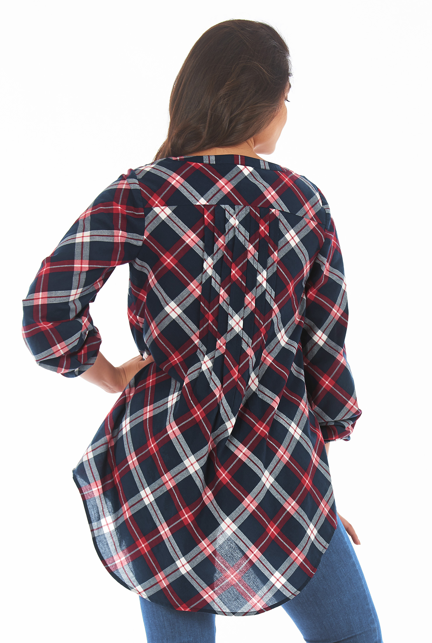 Shop Cotton check split neck tunic | eShakti