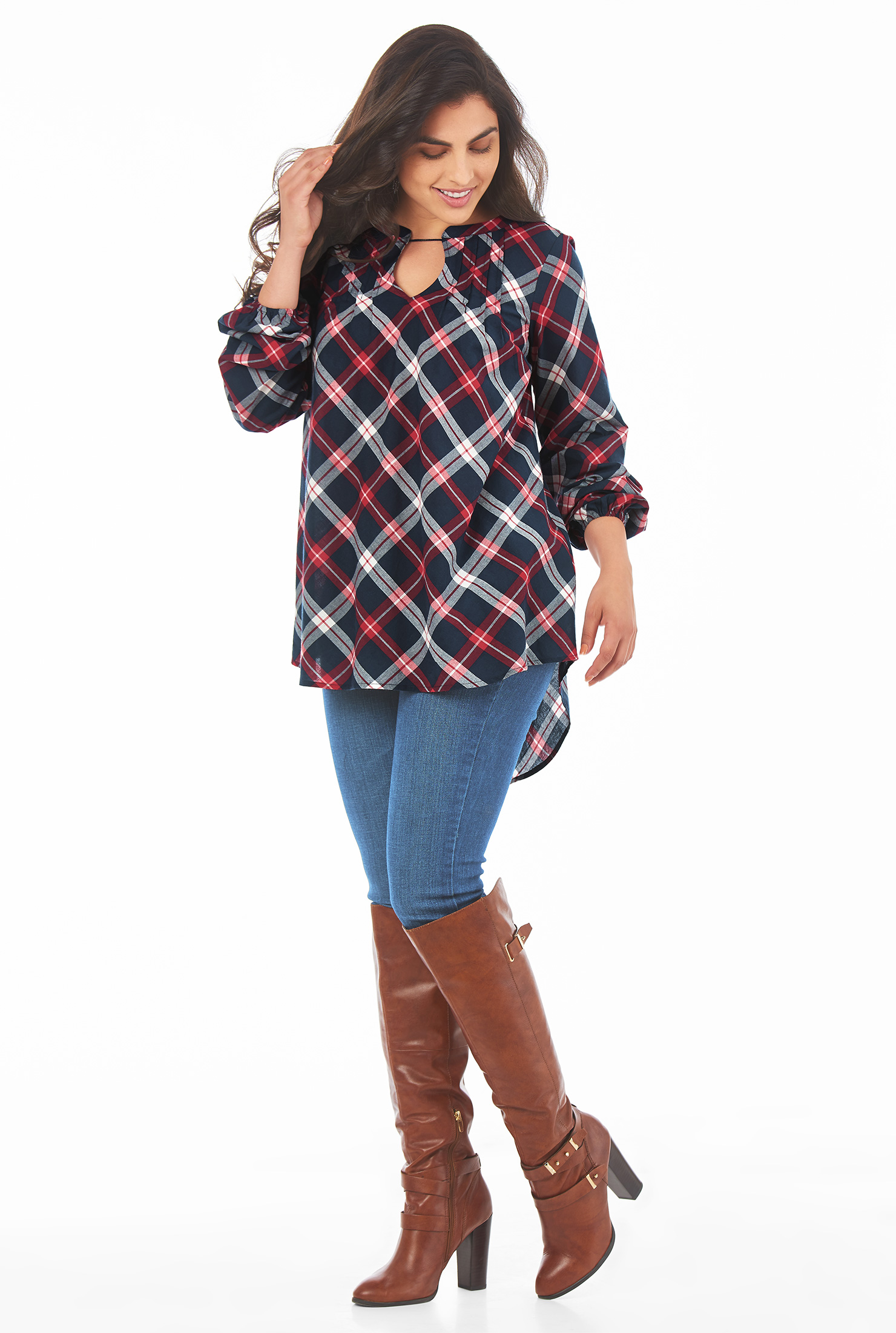 Shop Cotton check split neck tunic | eShakti