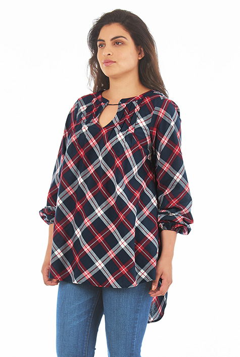 Shop Cotton check split neck tunic | eShakti