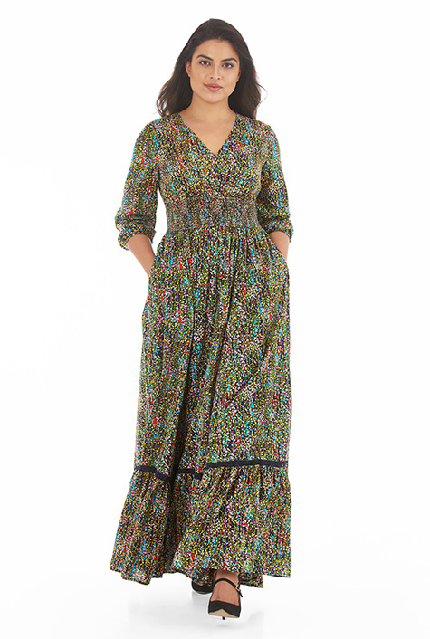 Shop Ditsy floral print smocked waist maxi dress | eShakti