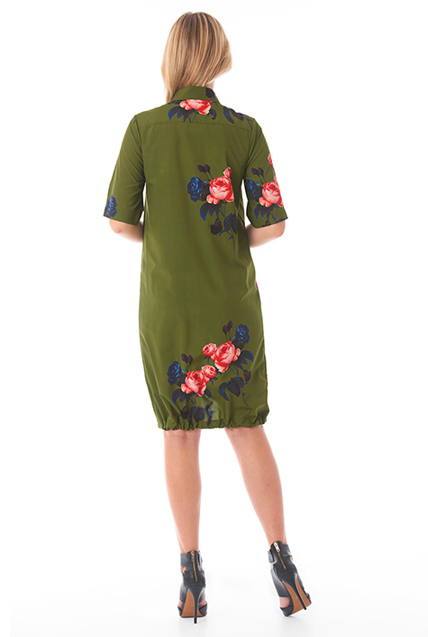 Shop Floral print crepe drawstring hem shift shirtdress | eShakti