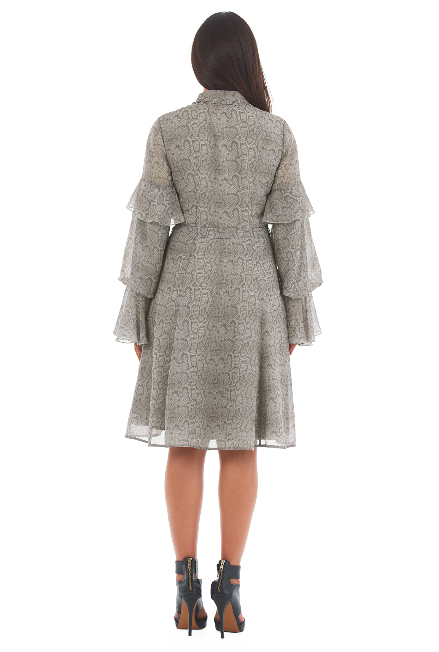 Shop Tiered ruffle sleeve animal print georgette shirtdress | eShakti