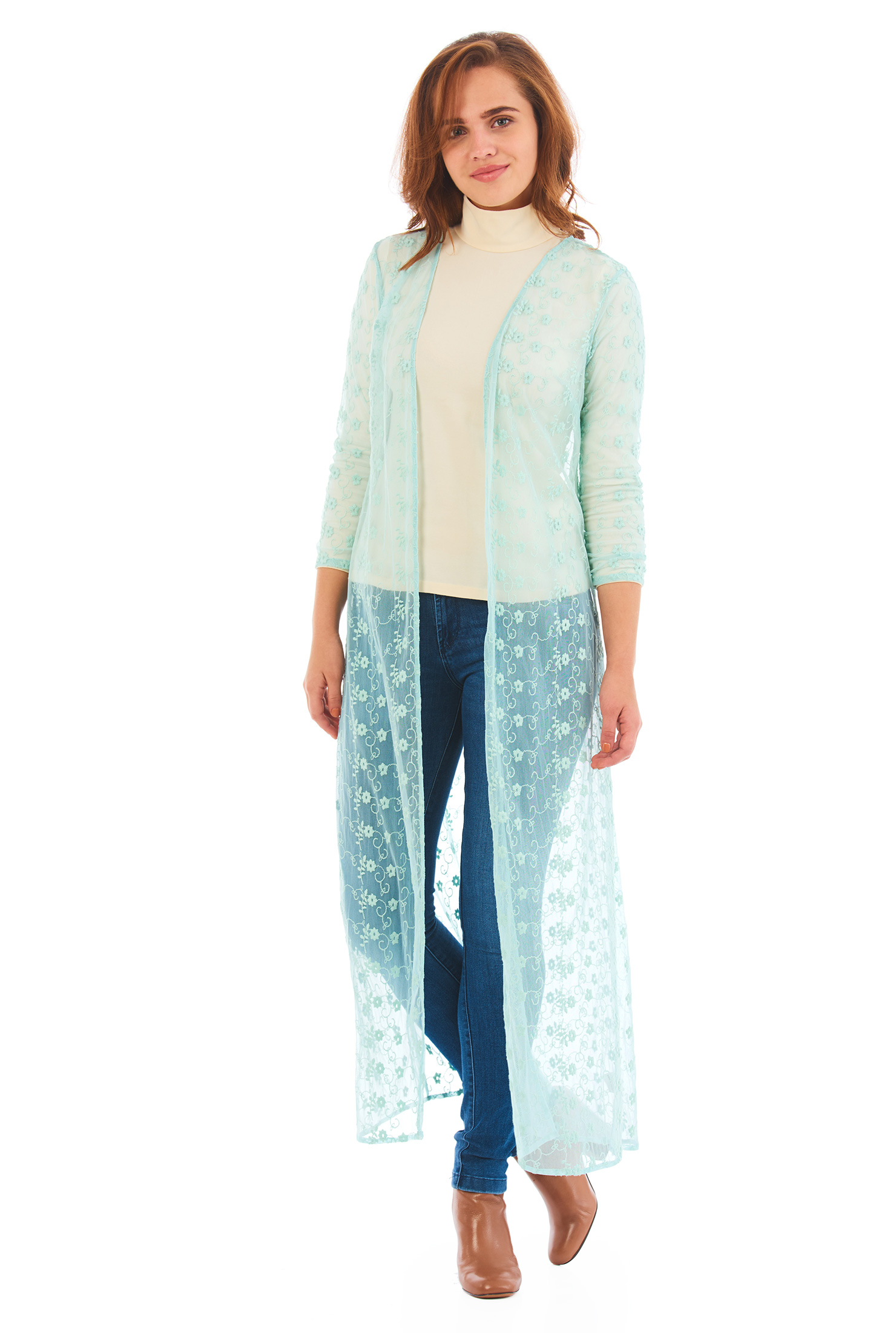 Shop Floral embellished tulle open front tulle robe | eShakti