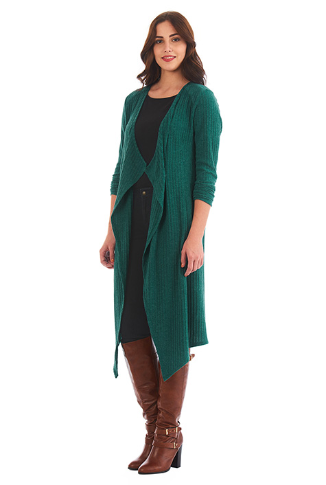 Shop Sweater rib knit open front long cardigan | eShakti