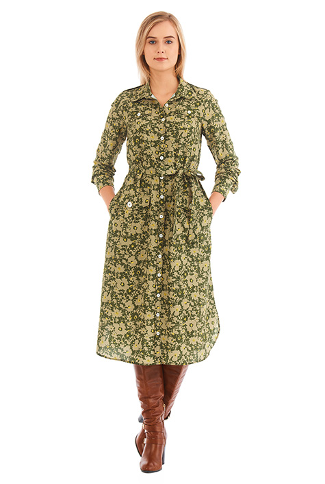 Shop Floral print sash tie crepe shirtdress | eShakti