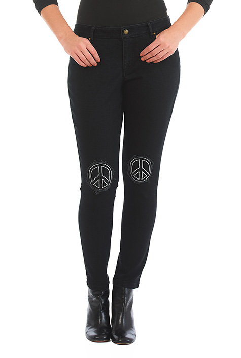Shop Peace symbol black denim skinny jeans | eShakti