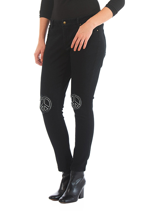 Shop Peace symbol black denim skinny jeans | eShakti