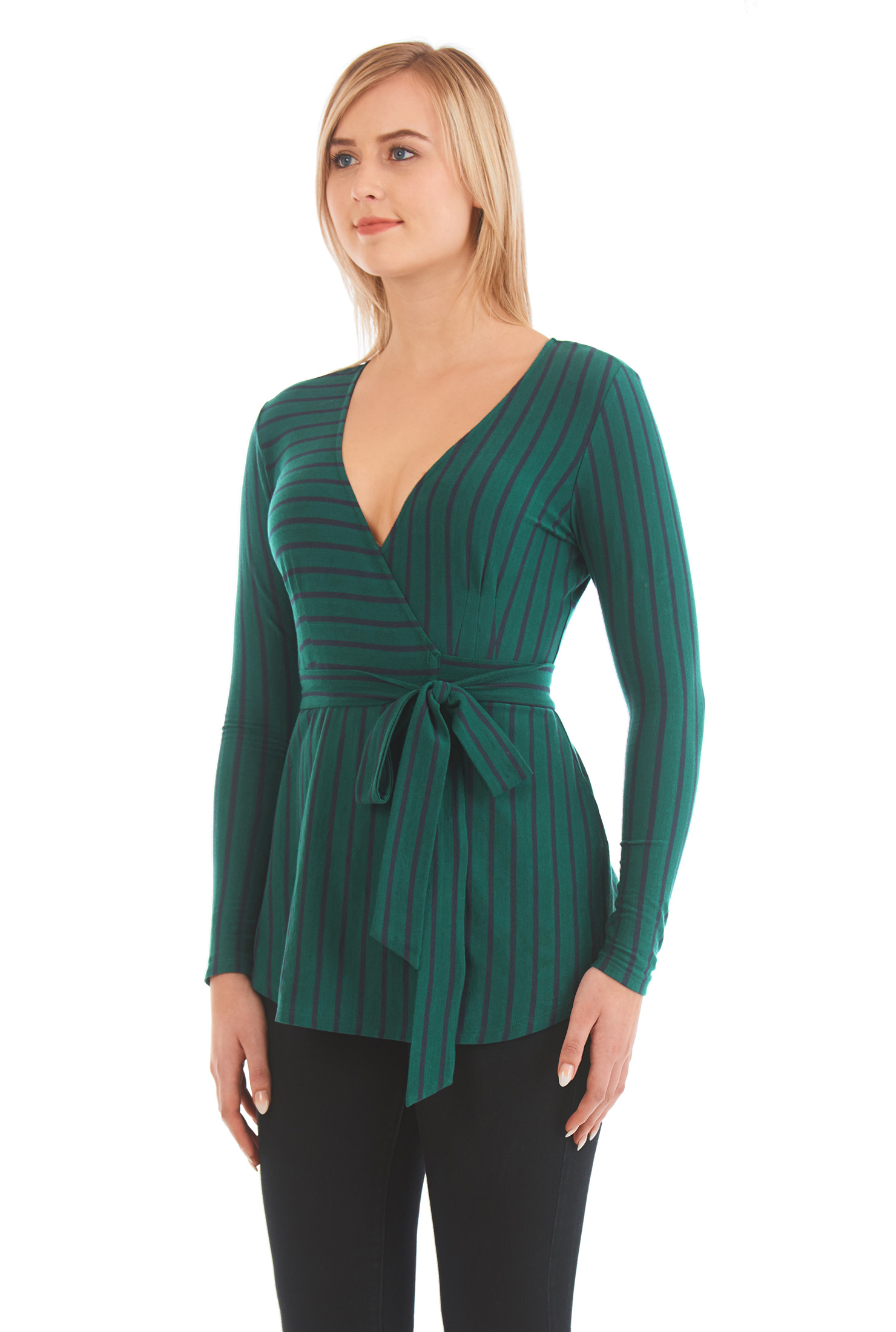 Shop Stripe cotton knit wrap top | eShakti