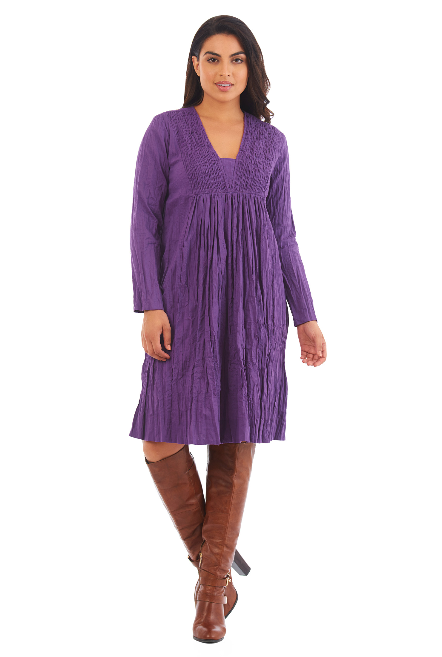 Shop Ruched bib crinkle cotton shift dress | eShakti