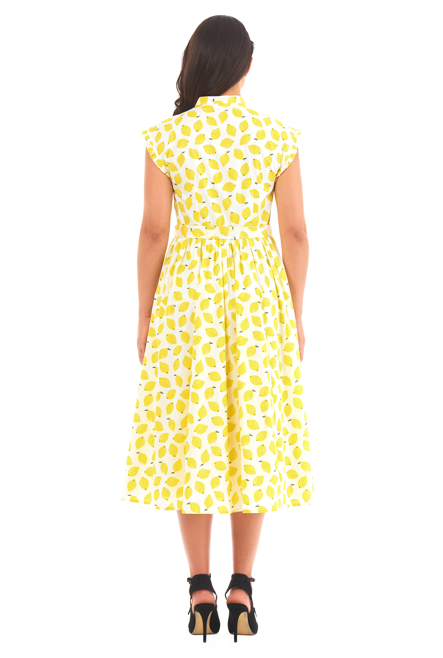 Shop Ruffle lemon print cotton shirtdress | eShakti