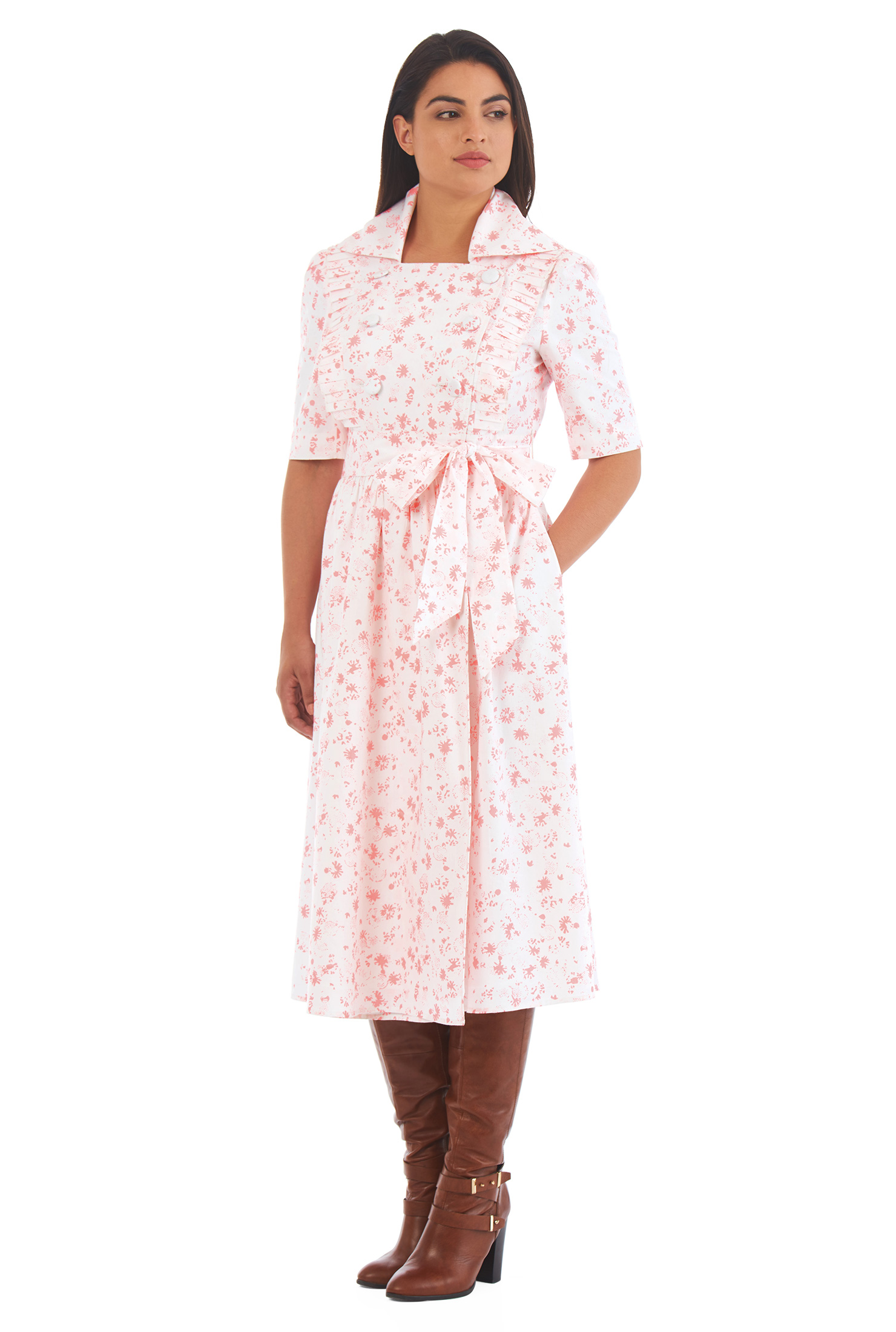 Shop Ruffled graphic print cotton wrap dress | eShakti