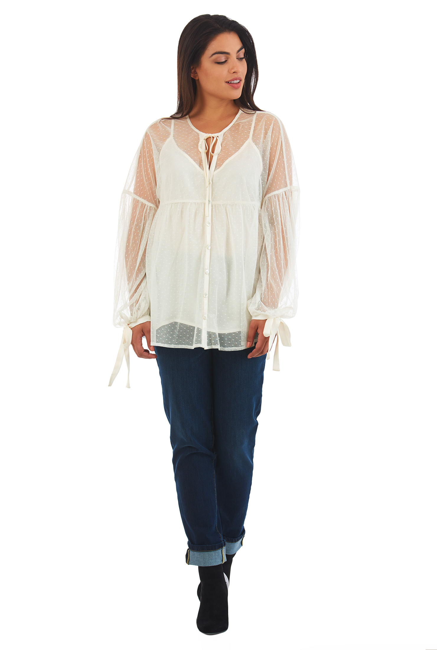 Shop Sheer polka dot tulle ruched top | eShakti