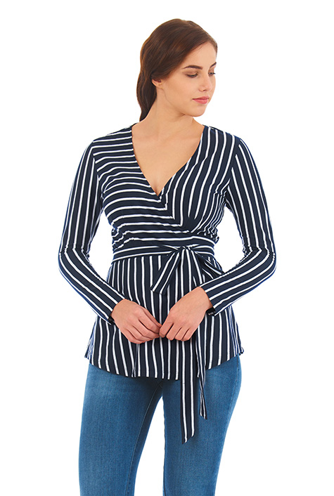 Shop Stripe cotton knit wrap top | eShakti