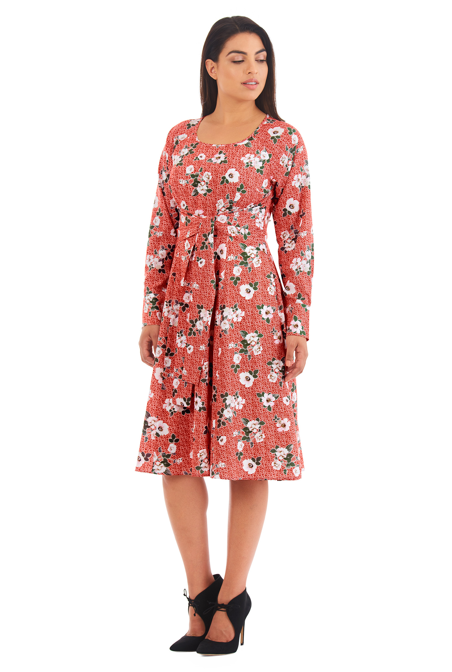 Shop Tie waist floral print crepe dress | eShakti