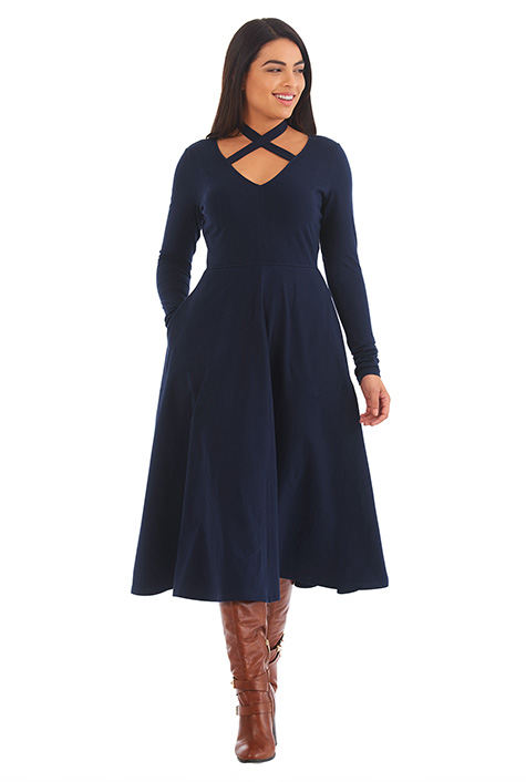 Shop Cross tie neck cotton knit dress | eShakti