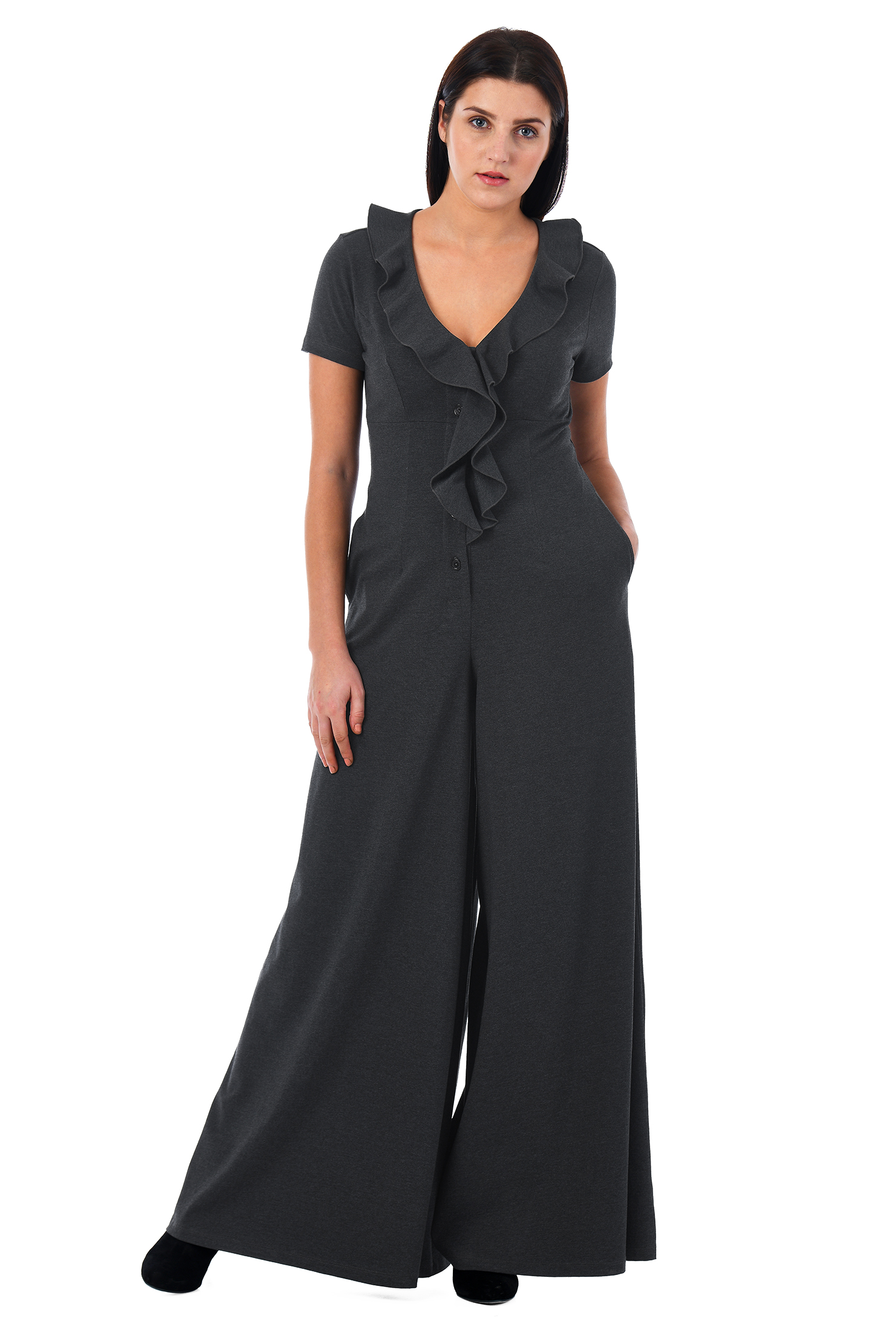 Shop Ruffle cotton knit jumpsuit | eShakti