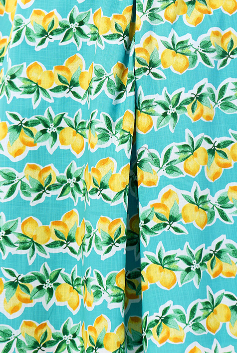 Shop Lemon print cotton fit-and-flare dress | eShakti