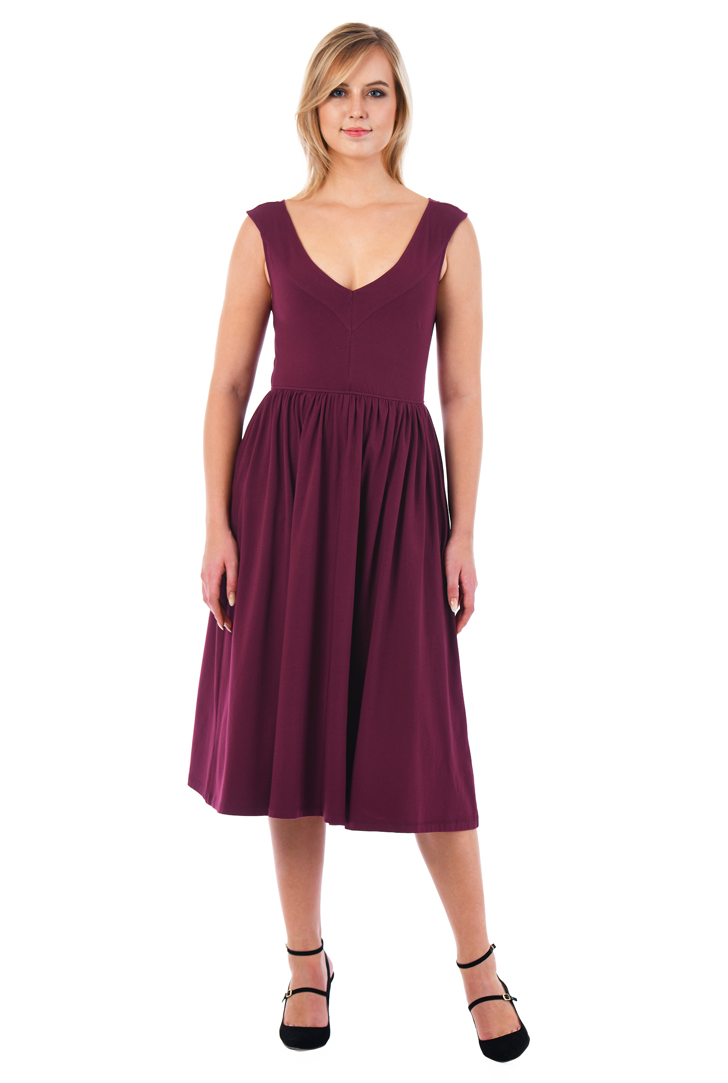 Shop Banded V-neck cotton knit dress | eShakti