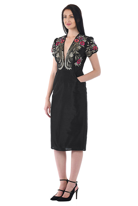 Shop Floral embellished dupioni sheath dress | eShakti