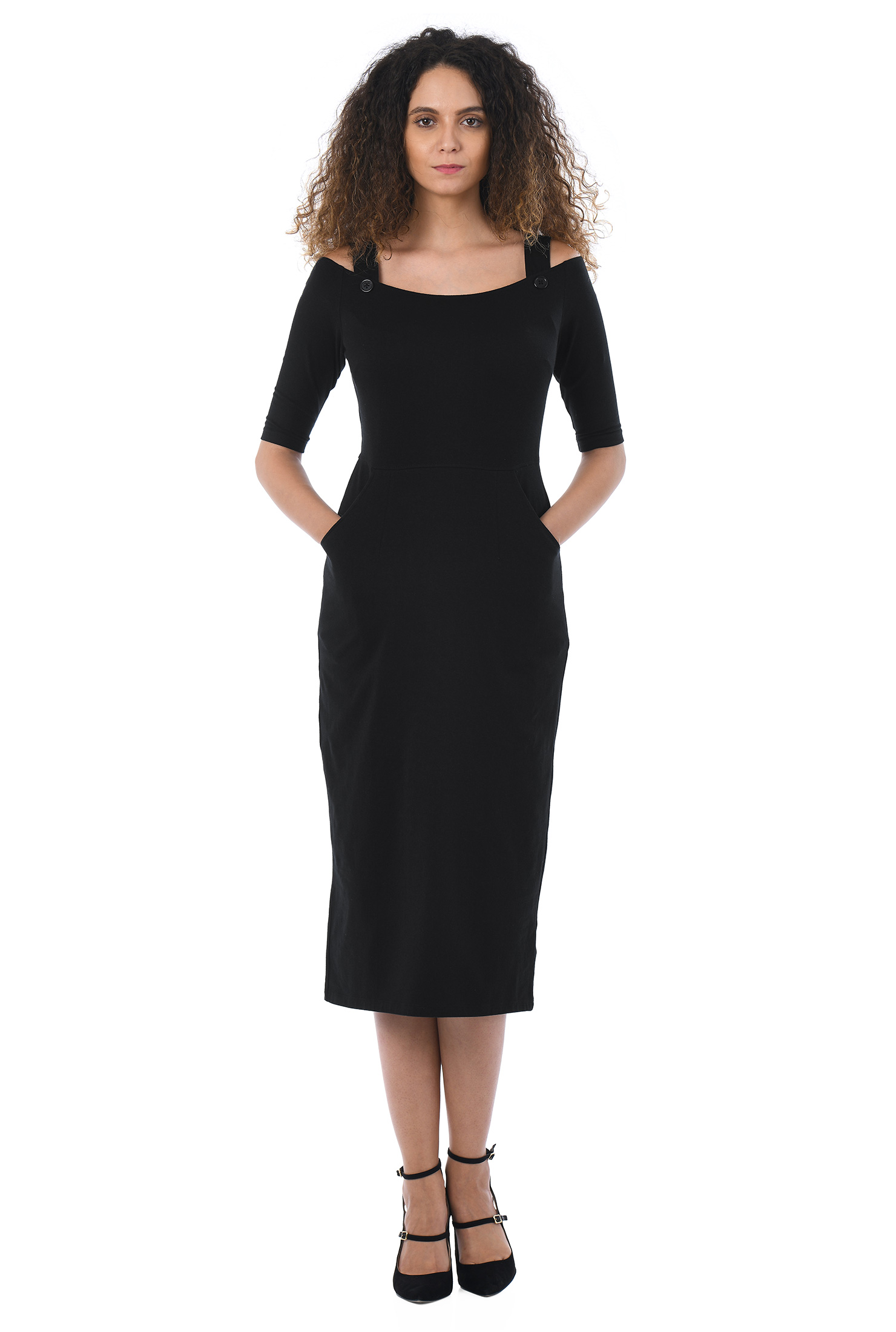 Shop Cold shoulder cotton knit sheath dress | eShakti