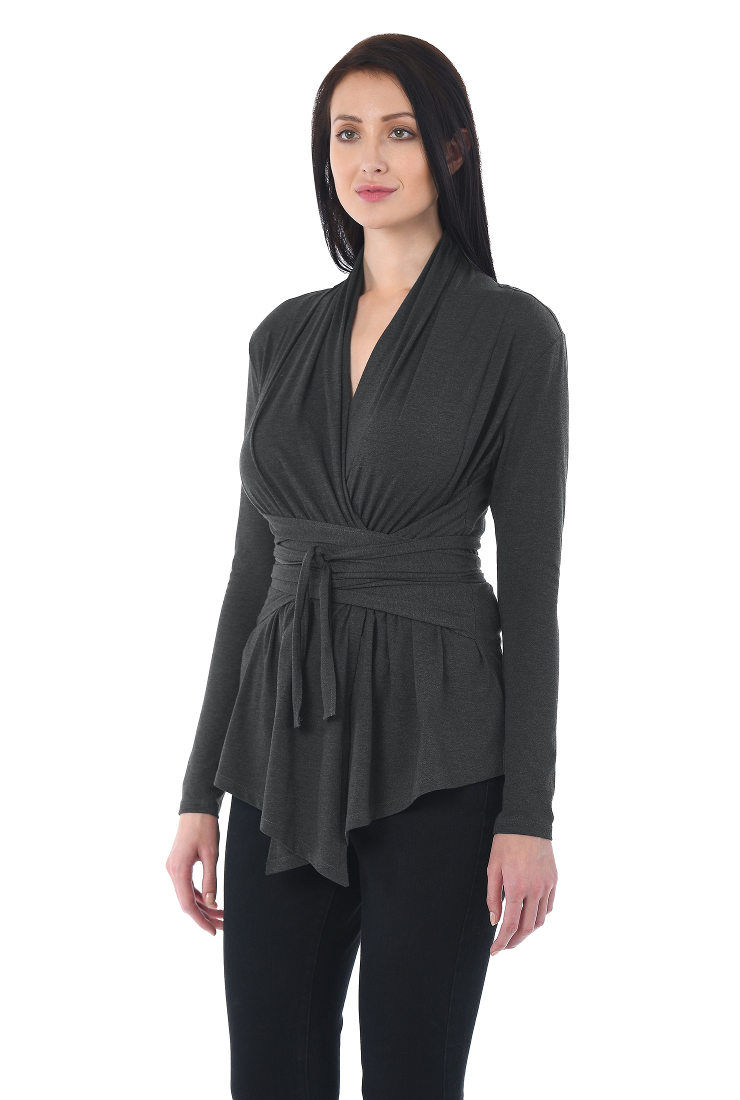 Shop Obi belt cotton knit wrap tunic | eShakti