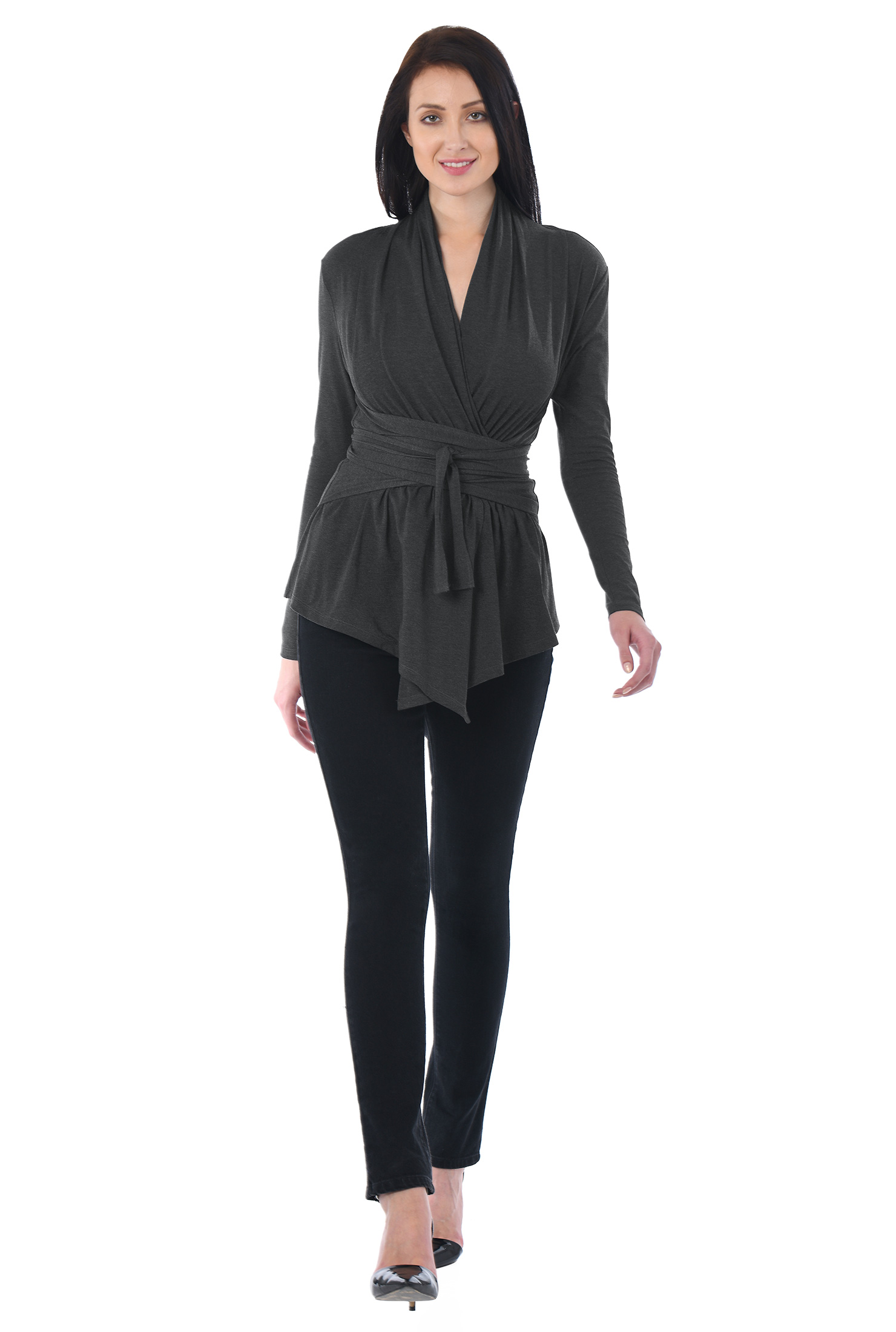 Shop Obi belt cotton knit wrap tunic | eShakti
