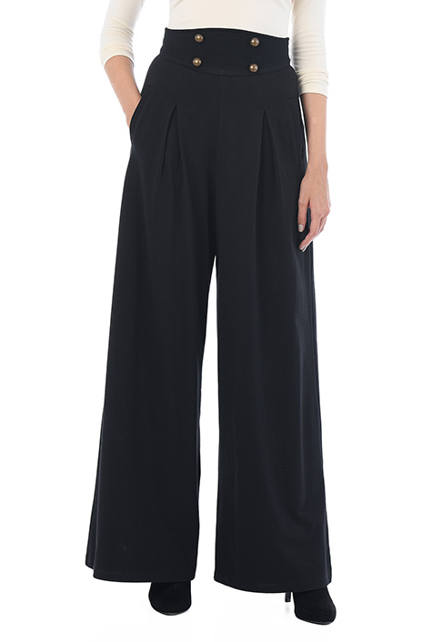 Shop Button waistband cotton knit pants | eShakti