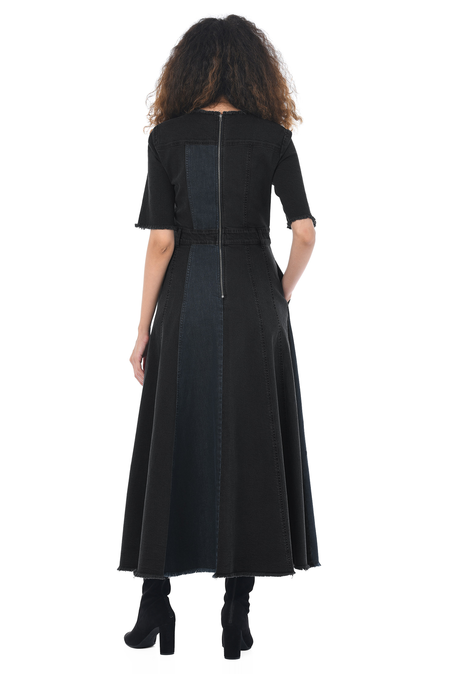 Shop Linear colorblock stretch denim dress | eShakti