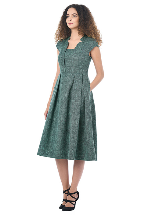 Shop Notch neck cross-hatch suiting dress | eShakti