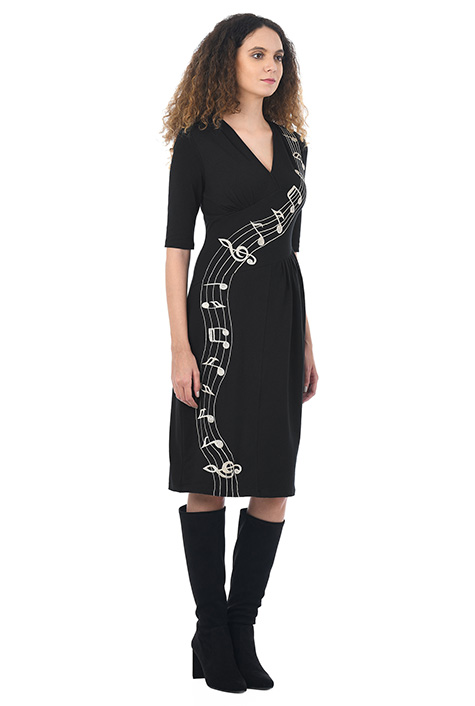 Shop Music note embellished cotton knit dress | eShakti