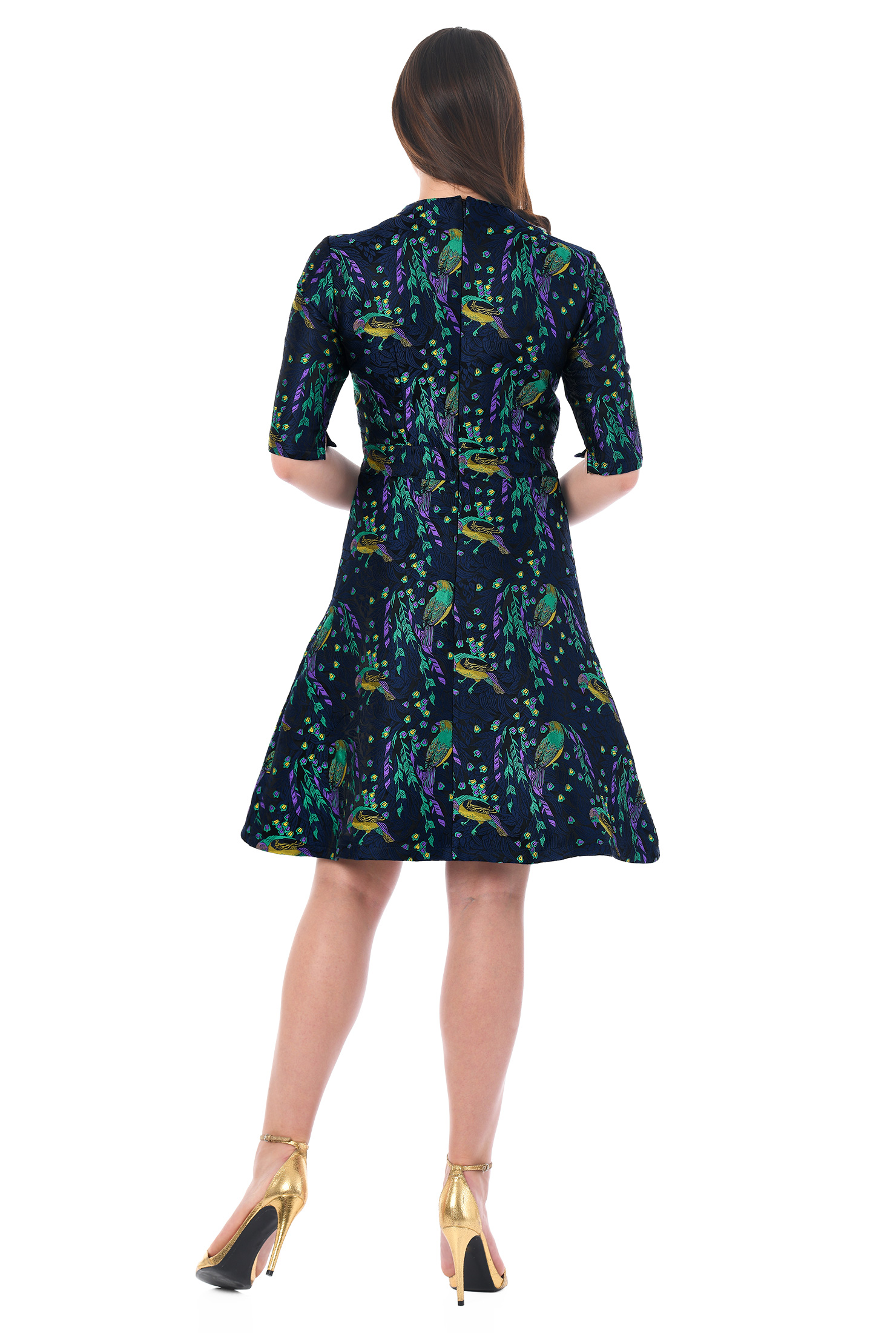 Shop Zip pocket bird jacquard dress | eShakti