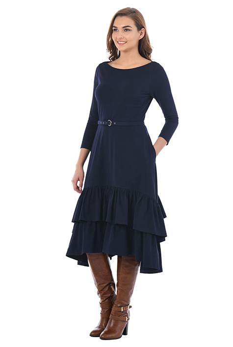 Shop Tiered ruffle hem cotton knit dress | eShakti
