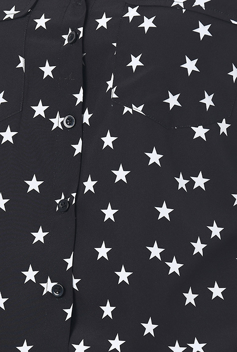 Shop Star print crepe slim fit button-up shirt | eShakti